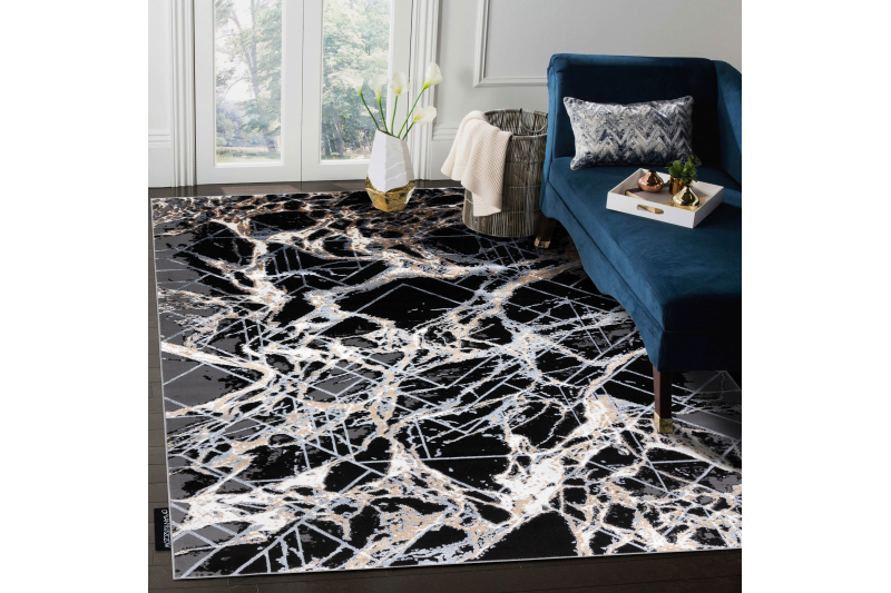 Modern DE LUXE carpet 622 Abstraction - structural grey / gold - Carpets